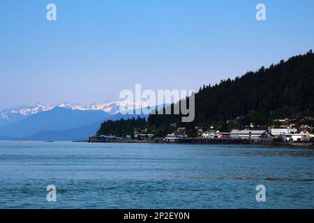 View of the small town of Wrangell, one of Alaska's oldest and most ...