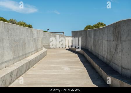 Concrete pathway to overlook point for tourists at Punta Tombo penguin ...