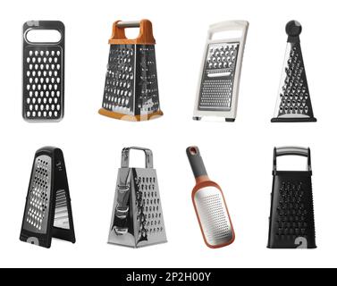 Set with different graters on white background. Banner design Stock ...