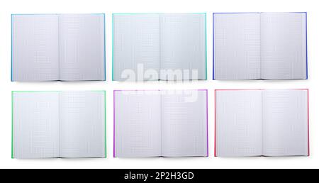 Set with open planners on white background. Banner design Stock Photo ...
