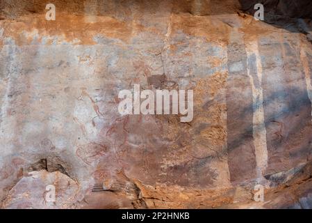Prehistoric rock paintings in Badami in Karnataka, India Stock Photo ...