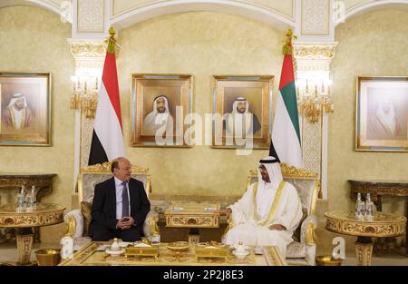 Yemen's exiled President Abed Rabbo Mansour Hadi, second left, and and ...