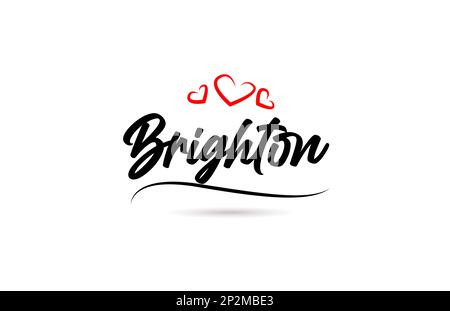 Brighton handwritten city typography text word with love heart. Hand ...