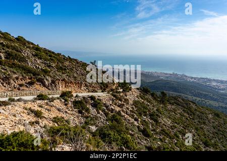 Road to mount Calamorro, near Malaga in the Costa del Sol in Spain ...