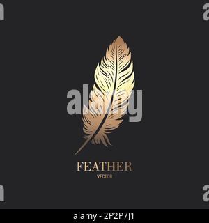 Vector Fluffy Golden Color Feather Logo Icon, Silhouette Feather ...