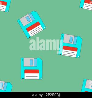 90s seamless pattern with floppy disk. Vector background in cartoon 80s ...