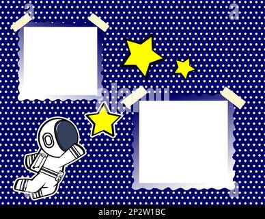chibi astronaut kid cartoon picture frame album illustration background ...