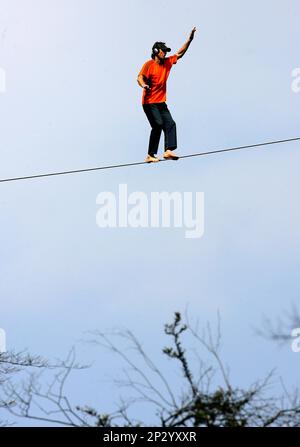 --FILE--American free climber Dean Potter walks over a canyon on a wire ...