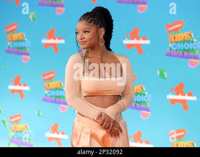 Halle Bailey attends the 2023 Nickelodeon Kids' Choice Awards at Microsoft Theater on March 04 ...