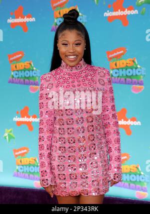 Dominique Fishback attends the 2023 Nickelodeon Kids' Choice Awards at Microsoft Theater on ...
