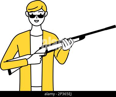A casually dressed young man with sunglasses and holding a rifle Stock ...