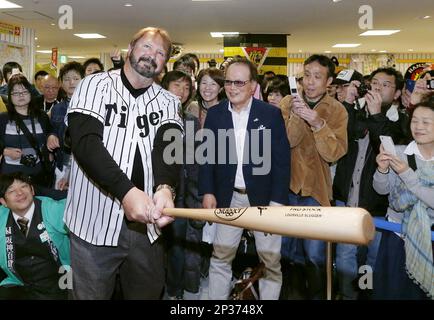 Sen. Randy Bass, D-Okla., wearing Hanshin Tigers' uniform, in greeted ...
