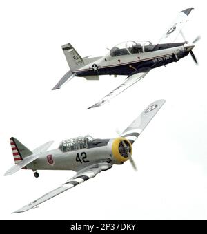 A U.S. Air Force T-6 Texan II trainer aircraft on the runway at ...