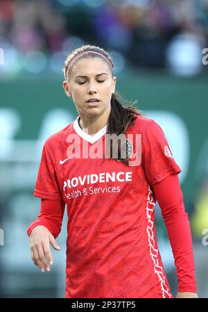 April 12, 2015: Portland Thorns midfielder Alex Morgan (13) reacts ...
