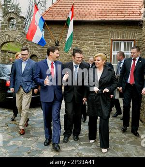 Hungarian President Janos Ader, second right, and his wife, Anita ...