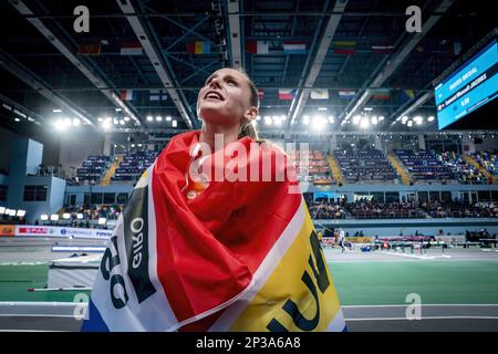 ISTANBUL - Britt Weerman in action in the high jump final on the fourth ...