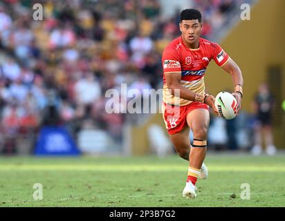 Isaiya Katoa of the Dolphins in action during the NRL Round 2 match ...