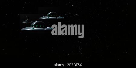 Flying saucer formation with stars behind and copy space Stock Photo ...