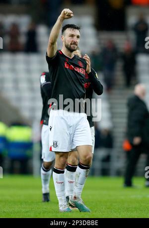 Stoke City's Morgan Fox celebrates the win after the Sky Bet ...