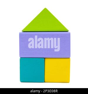 Wooden multicolor construction cubes bricks isolated on the white ...