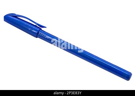 Blue ballpoint pen school write isolated on the white background Stock ...
