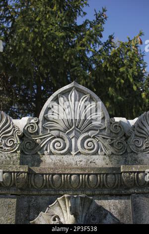 Beautiful natural stone carving witha repeating pattern in a black and ...