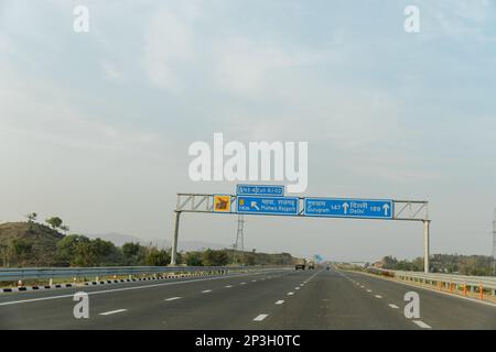 Some traffic signs along the Delhi-Mumbai Expressway in India on a ...