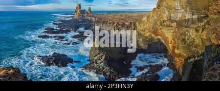 Coastal landscape with the lighthouse of Malarrif, Snæfellsjökull ...