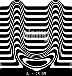 Liquified letter N, 3d striped sign, optical illusion font for opart ...