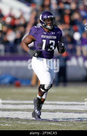 Northwestern defensive lineman Deonte Gibson (13) stands during a NCAA ...