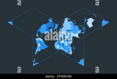 Map of the world illustration. Collignon butterfly projection. Plain ...