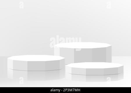 Set of white podiums of different shapes, vector pedestal template ...