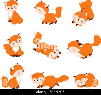Cute red fox jumping. Cartoon animal character design. Forest animal ...