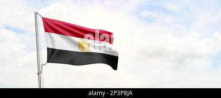Egypt flag waving on sky background. 3D Rendering Stock Photo - Alamy