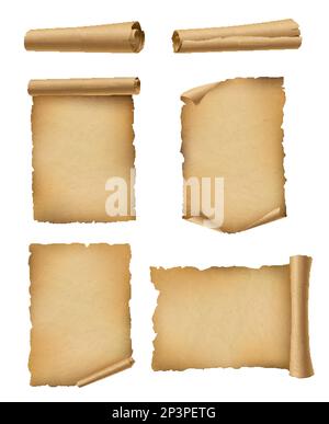 Ripped ancient papyrus template with blank space, isolated over white ...