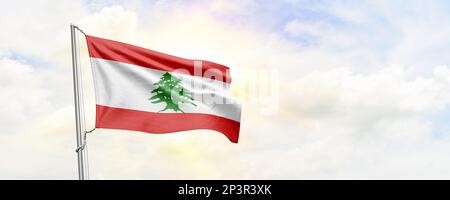 Lebanon flag waving on sky background. 3D Rendering Stock Photo - Alamy