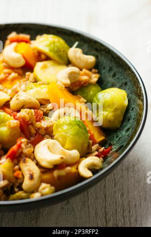 Spelt with Brussels Sprouts and Winter Squash Stock Photo - Alamy