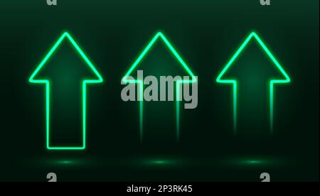 A set of neon arrows with shining effects, highlights on a dark blue ...