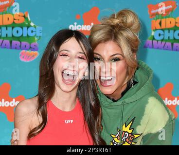Chelsea Lascher and Jax attend the 2023 Nickelodeon Kids' Choice Awards ...