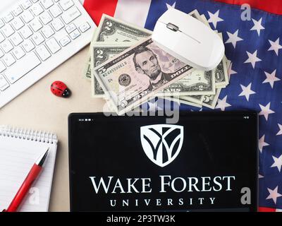 In this photo illustration, Wake Forest University logo seen displayed ...