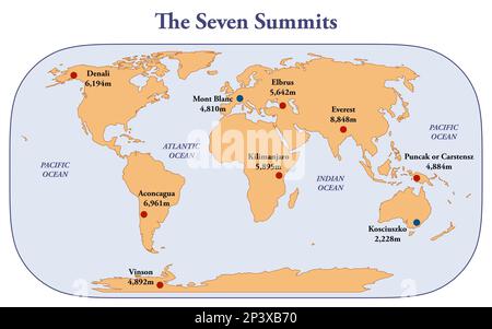 The seven summits, the highest mountains in each of the seven ...