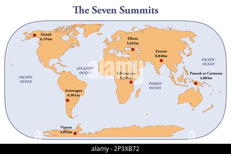 The seven summits, the highest mountains in each of the seven ...