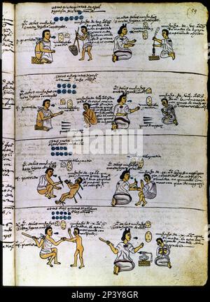 Codex Mendoza (1535 - 1550). Hieroglyph representing the methods of ...