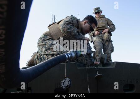 Marines aboard a LAV-25 Light Armored Vehicle (LAV) keep a sharp watch ...