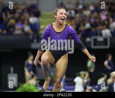 Baton Rouge, LA, USA. 3rd Feb, 2023. LSU's Haleigh Bryant leaps off the ...