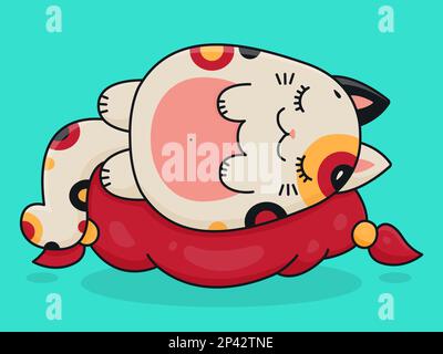 A fat lazy cat lies on a rug and sleeps.Hand-drawn vector illustration ...