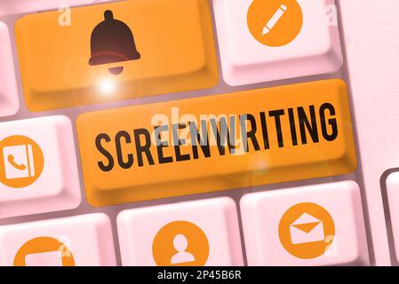 Hand writing sign Screenwriting. Conceptual photo the art and craft of ...