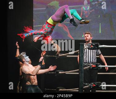 London, UK. Abi Clarke with Aisling Bea and Nish Kumar in Max and Ivan ...