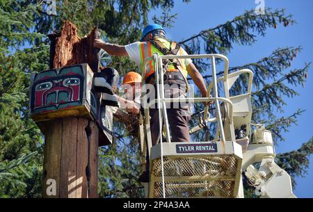 Top of the Seward Pole, Saxman Totem Park, Saxman, Alaska, United ...