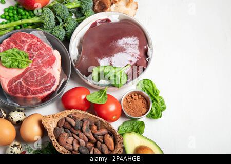Food containing natural iron. Fe: Liver, avocado, broccoli, spinach ...